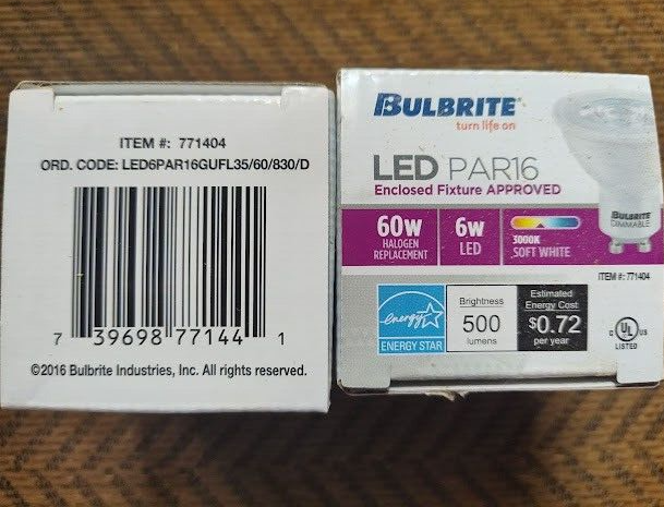 BULBRITE #771404 LED PAR 16 Bulb w/GU10 Base Soft White 6 Watts=60 | eBay