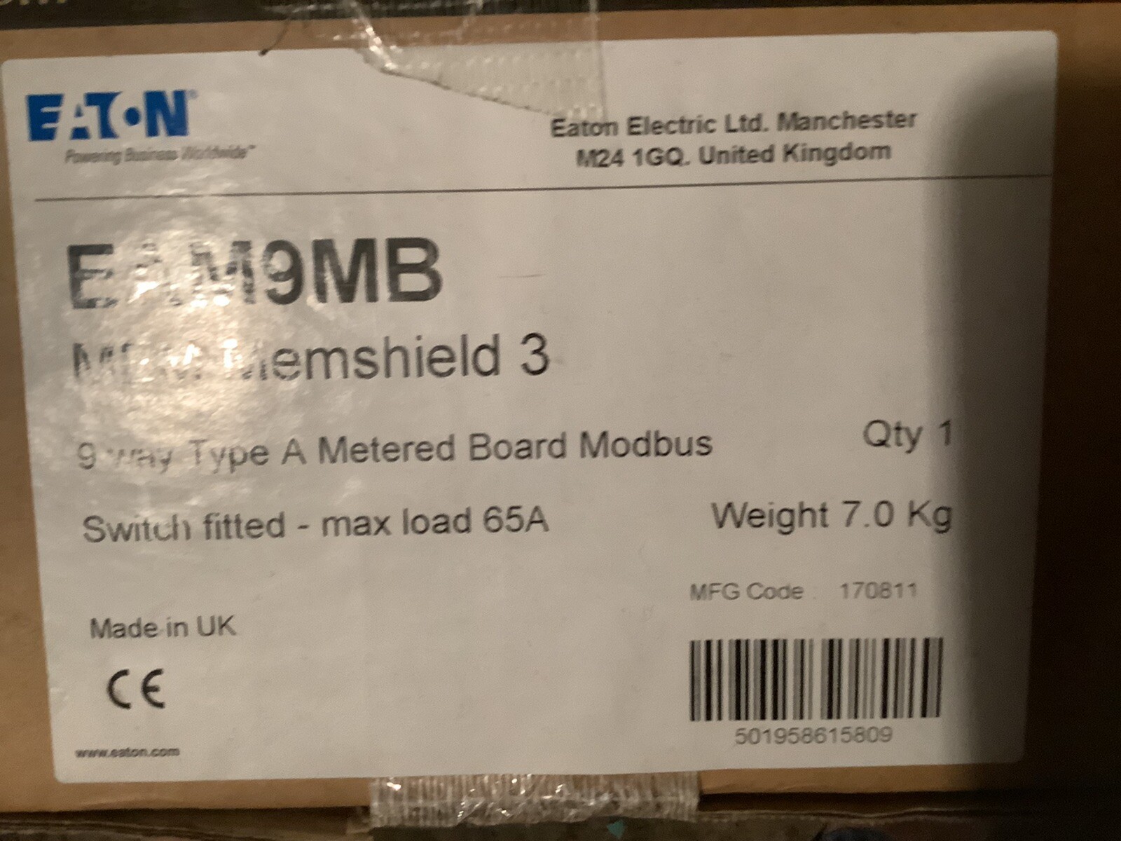 Eaton EAM9MB Memshield 3 Type A Distribution Board Metered 125A 9W ...