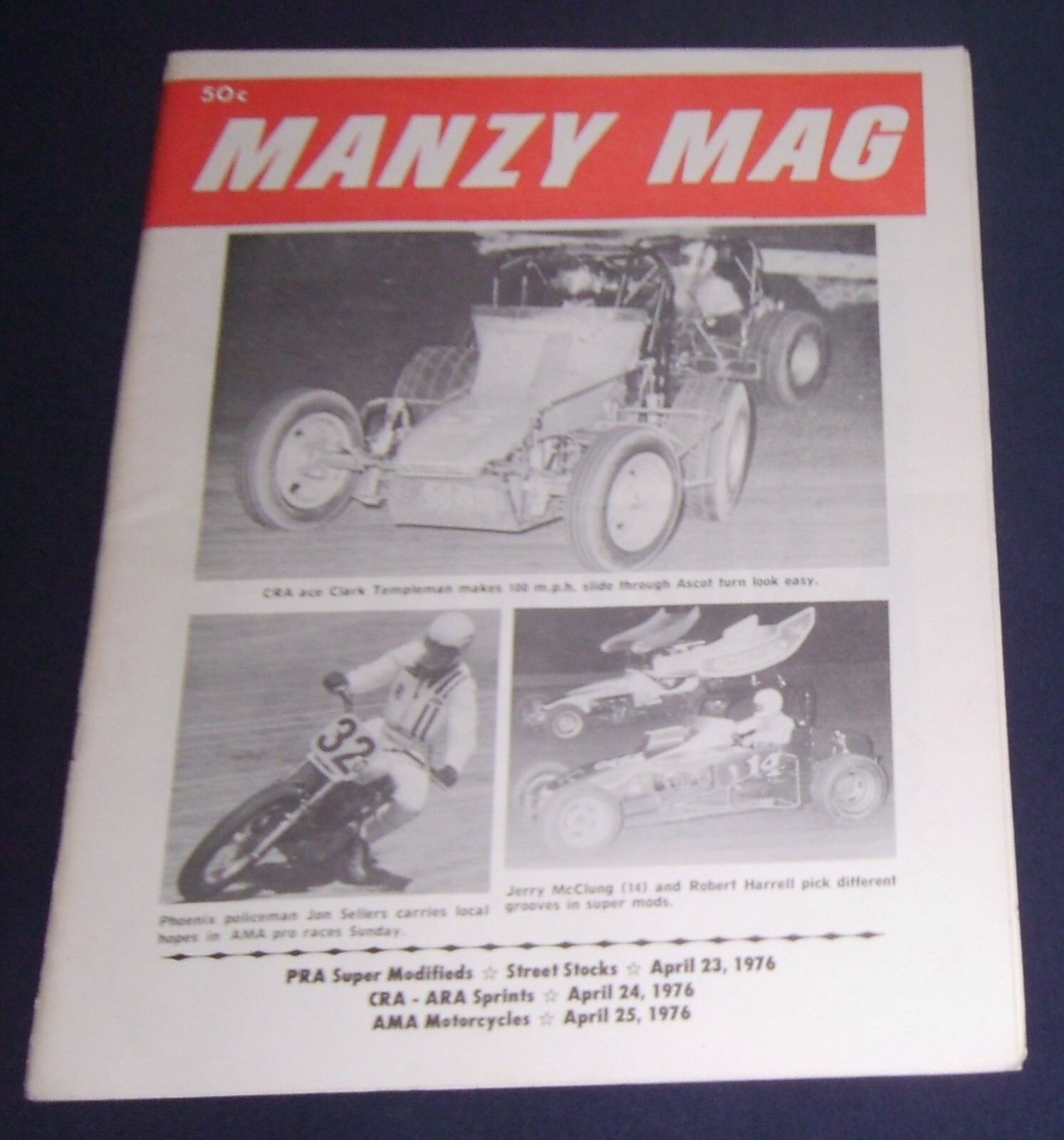 1976 Manzanita Speedway Program Clark Templeman Jon Sellers Jerry ...