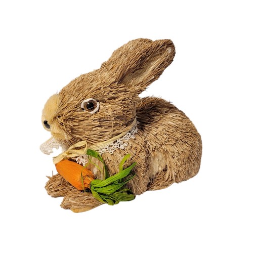 Sisal Bunny Rabbit 8.5" Figure with Carrot Lace Neck Bow Easter Spring ...