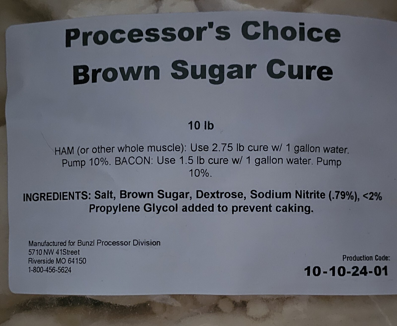 Processor's Choice Meat Cure 10 LB BAG- For Ham, Bacon, Poultry. A478 ...