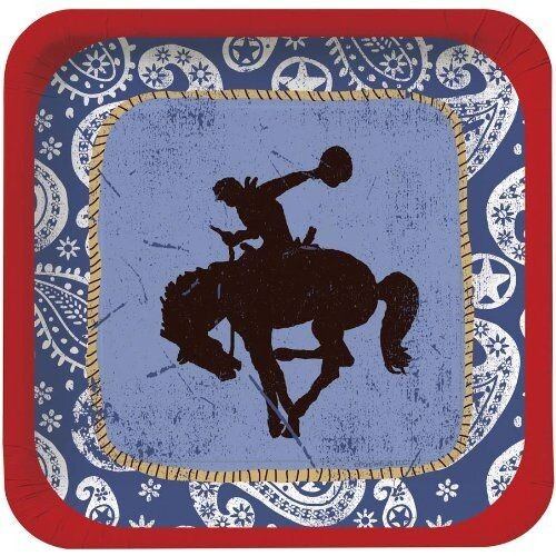 WESTERN LASSO COWBOY WILD WEST RODEO PARTY x 8 SQUARE PAPER PLATE 18 cm ...