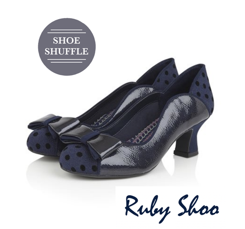 Ruby Shoo Melody Navy low heel polka dot bow patent shoe | eBay UK