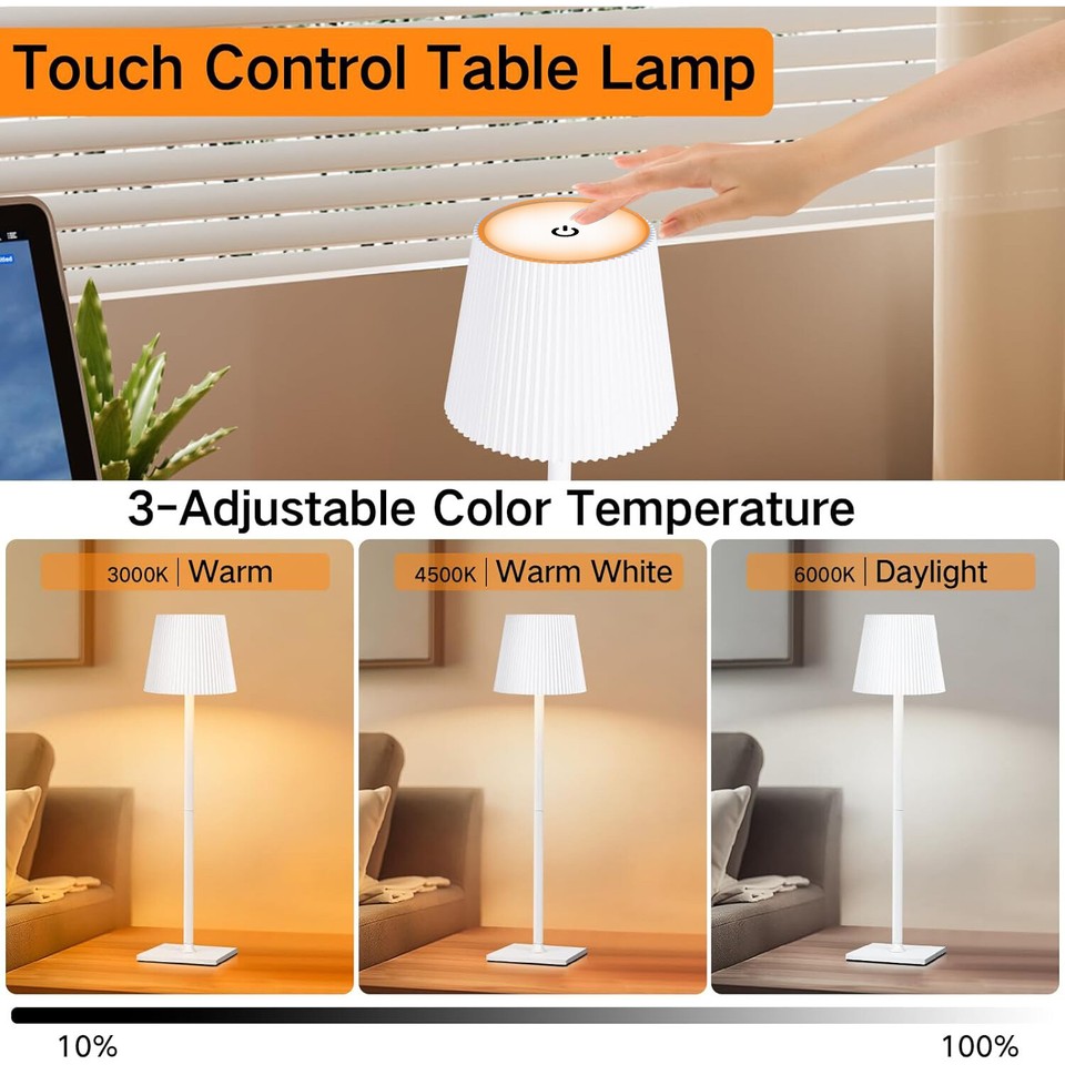 Cordless Lamp Rechargeable Table Lamp LED Dimmable Lamp Night Light ...