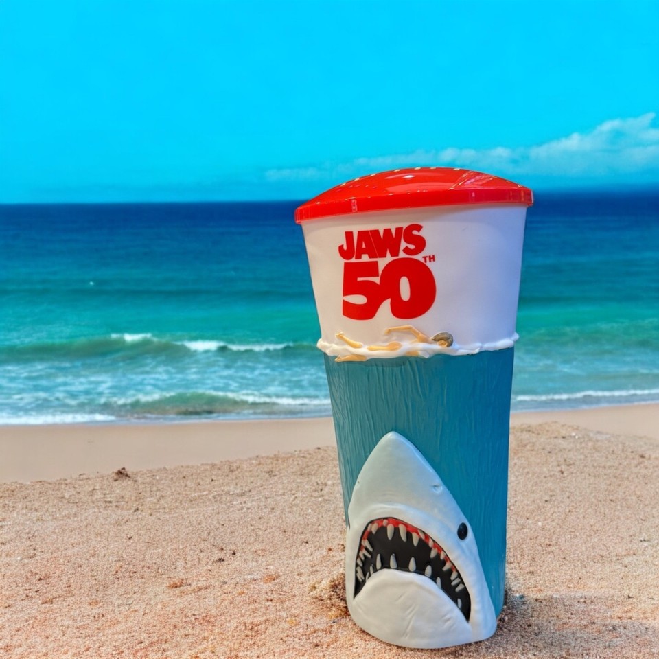 JAWS 50th Anniversary Shark Popcorn Bucket & Gripper Cup Combo AMC ...