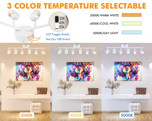 40W 6-Head LED Dimmable Track Light Kit,3000K/4000K/5000K Selectable ...