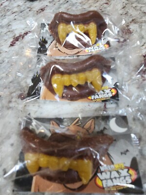 3 PACK WACK-O-WAX Lips, BROWN LIPS YELLOW WAX FANGS, Halloween Candy | eBay
