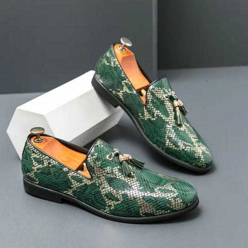Mens Casual Business Tassels Slip on Loafers Snakeskin Print PU Leather ...