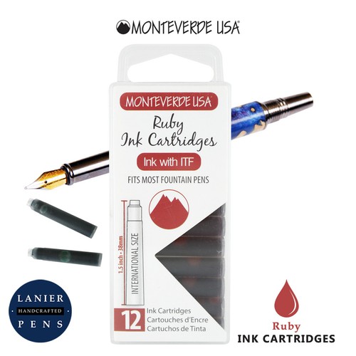 Monteverde G305RU Ink Cartridges Clear Case Gemstone Ruby- Pack of 12 ...