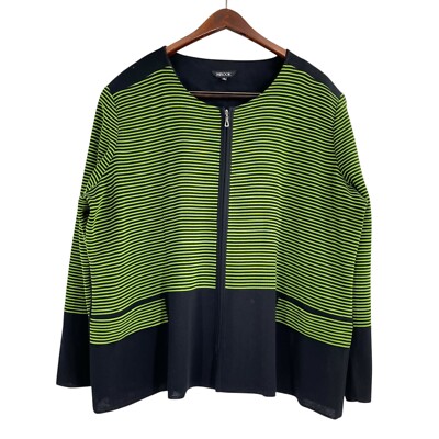 Misook Blue Green Striped Zip Up Knit Sweater Jacket Womens Plus Size ...