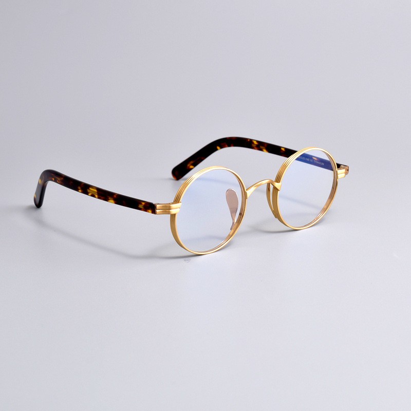 Titanium Eyeglass Frames Full Rim Round Glasses Spectacles Gold ...