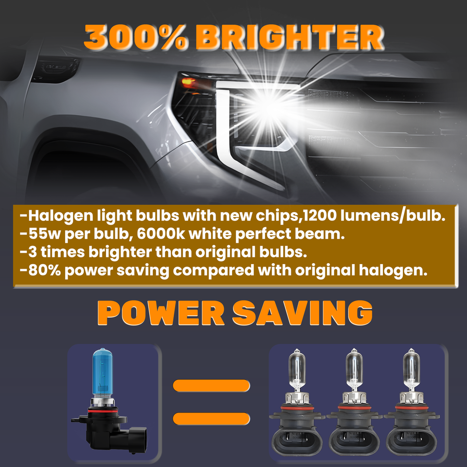9012 Halogen Headlight Super Bright Bulbs Kit White 6000K High/Low Beam ...
