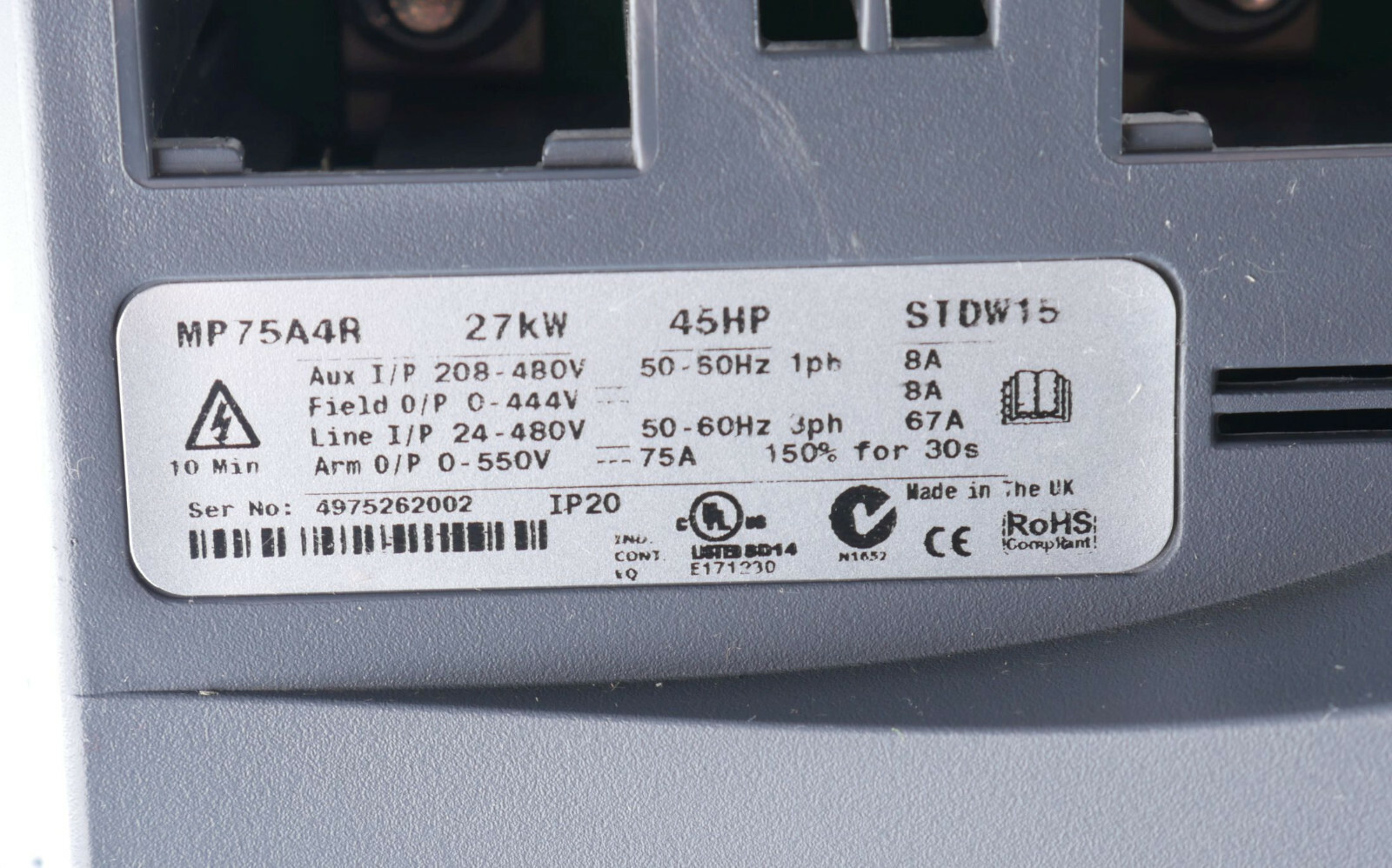 CONTROL TECHNIQUES EMERSON MENTOR MP75A4R 27KW STDW15 | eBay