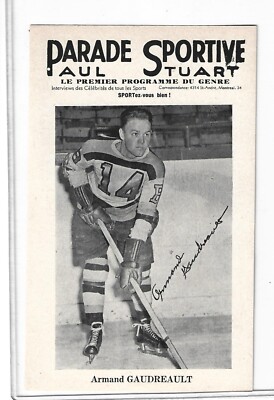 RARE 1943-47 PARADE SPORTIVE ARMAND GAUDREAULT, BOSTON BRUINS NRMT ...