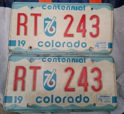 Colorado 1976 Centennial license plate pair # RT 243 | eBay