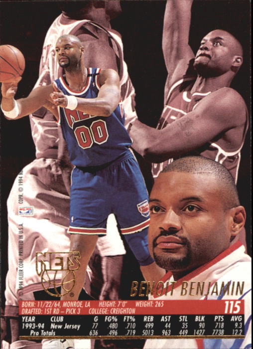 1994-95 Ultra New Jersey Nets Basketball Card #115 Benoit Benjamin | eBay