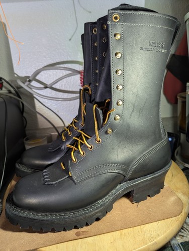 White's Hawthorne Smoke Jumper Boots Size 10.5 D Black Leather Stitch ...