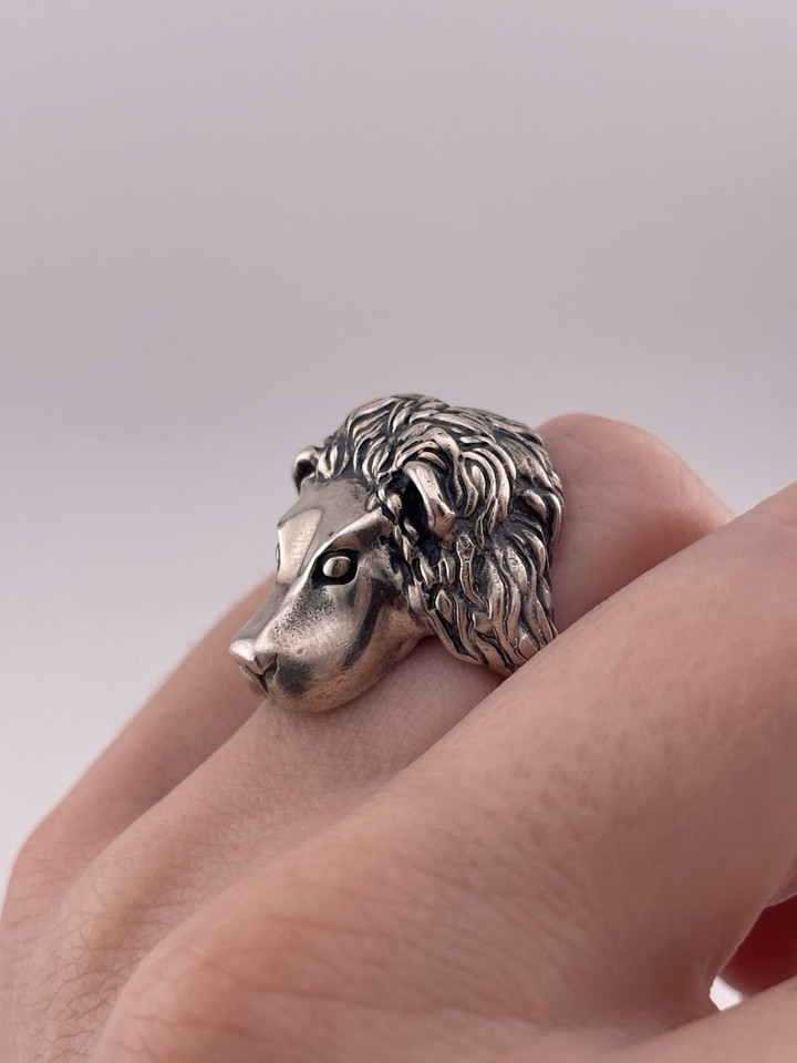 RARE JAMES YESBERGER size 6.5 sterling silver lion head vintage ring ...