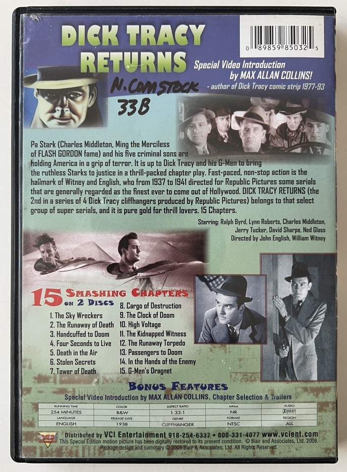 Dick Tracy Returns (DVD, 1938, 15 Chapter Serial) Ralph Byrd, Charles ...