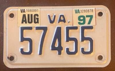 Virginia 1997 MOTORCYCLE License Plate # 57455 | eBay