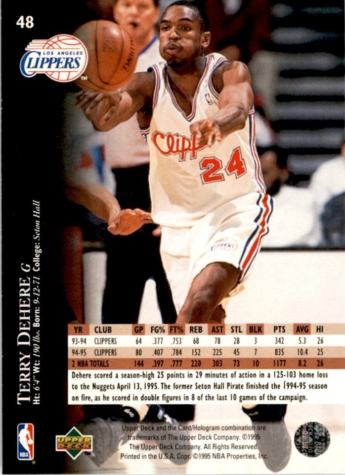 1995-96 Upper Deck Terry Dehere . Los Angeles Clippers #48 | eBay