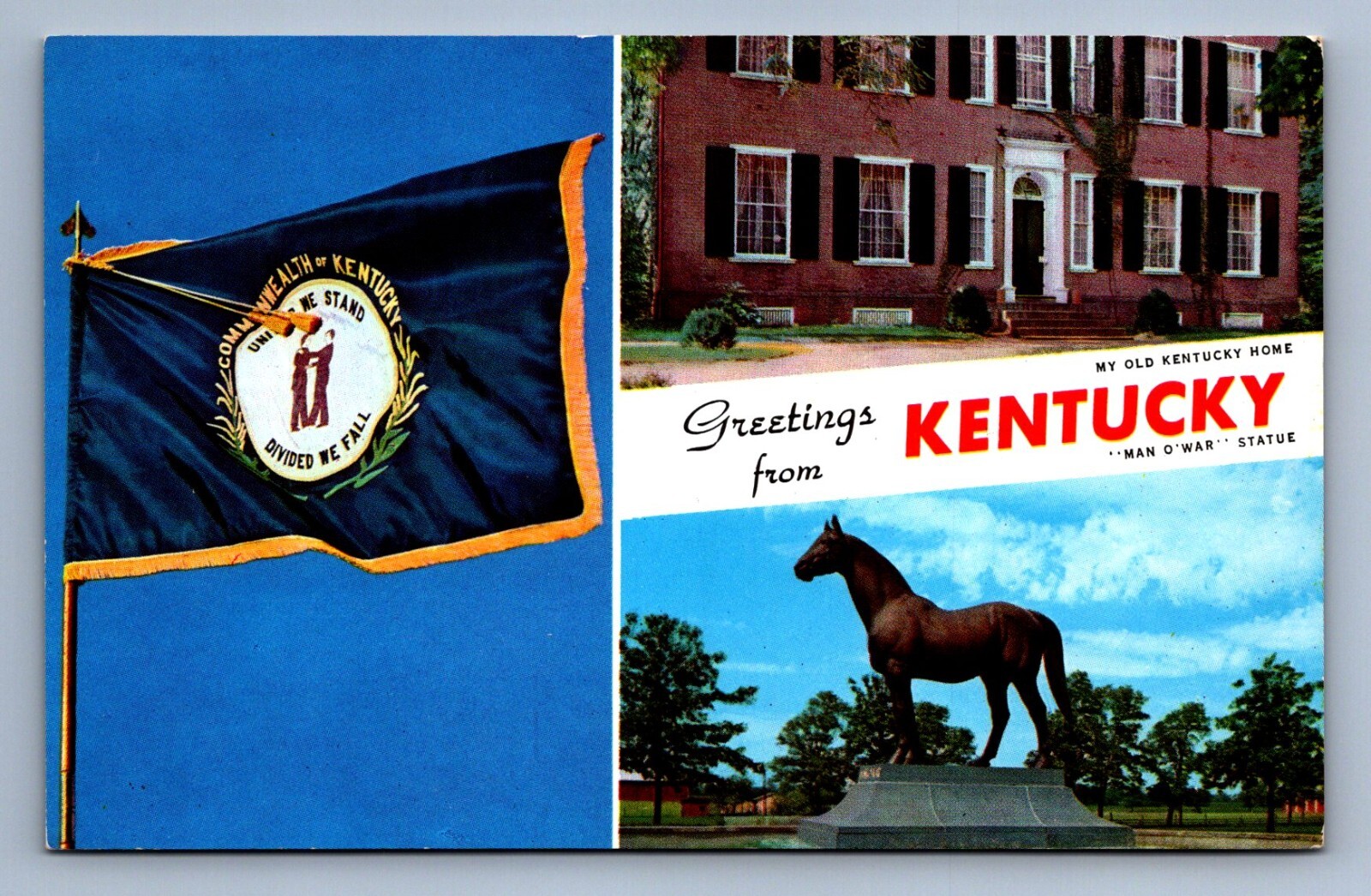 Postcard Vtg Kentucky Commonwealth State Flag Greetings Bluegrass State ...