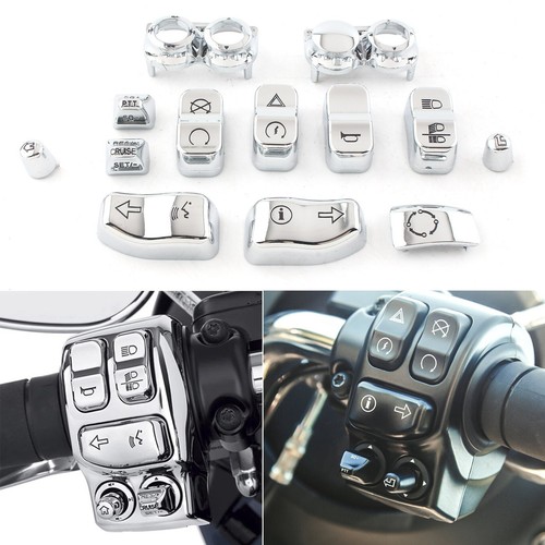 For Harley Touring 14+ Chrome Hand Control Switches Caps Kit Button ...