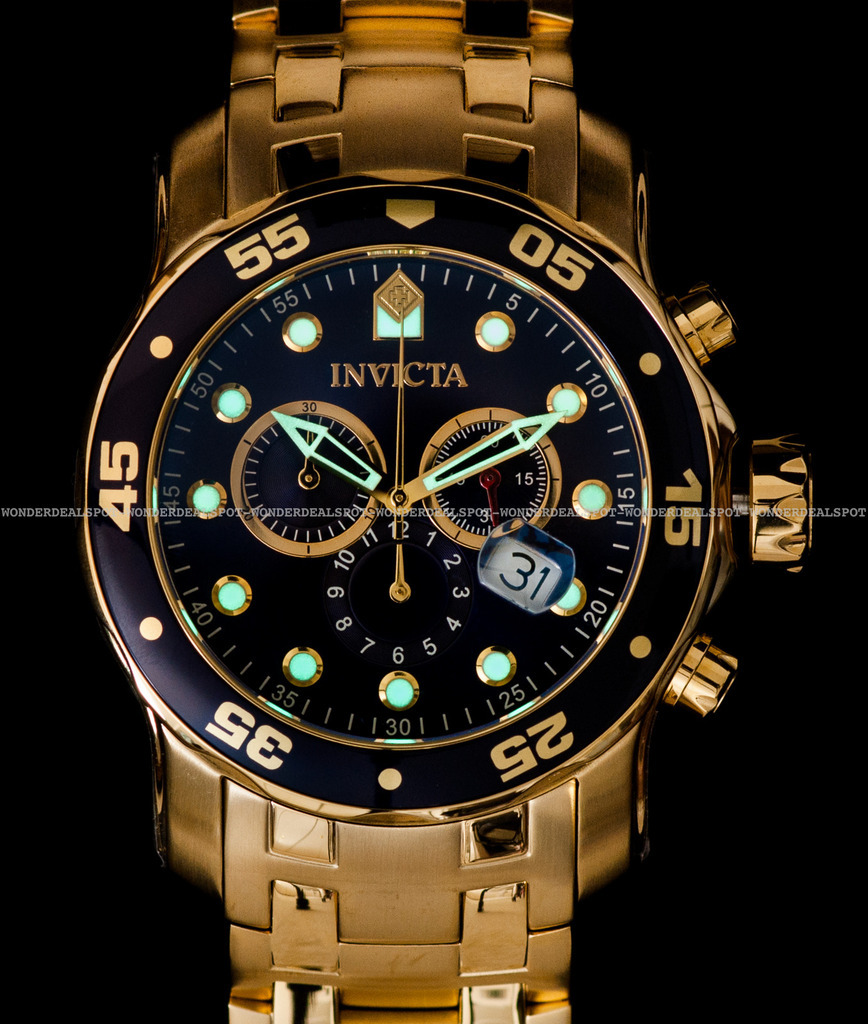 NEW Invicta Pro Diver Scuba 18K Gold Plated Black Dial Chrono S.S ...
