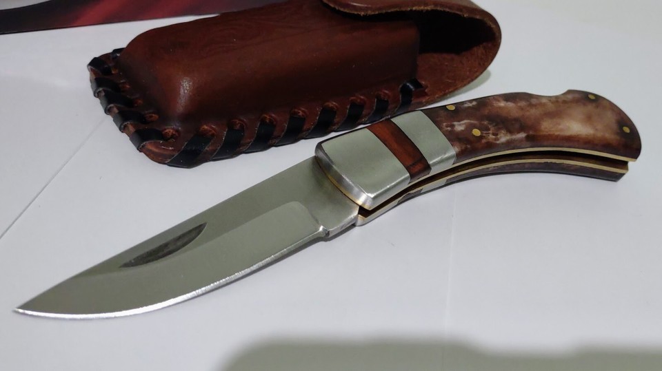 BLOODY RED BONE LOCKBACK HUNTING POCKET KNIFE W/ SHEATH CASE LOCK BACK ...