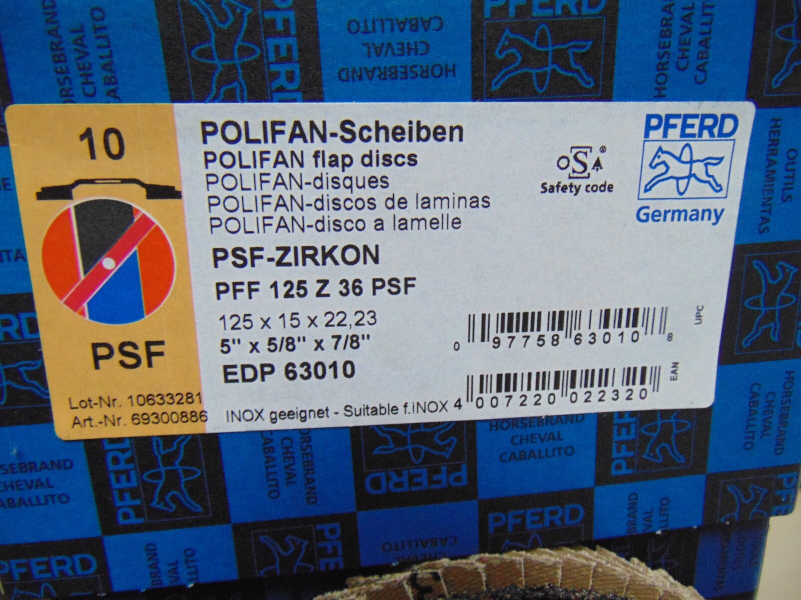 3 pack Pferd Polifan Flap Wheel 5"x 5/8"x 7/8" 36 grit PSF zirkon fan ...