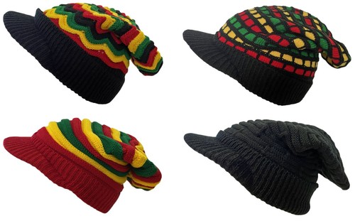Peaked Slouch Beanie Rasta Hat Reggae Visor Peak Hat | eBay