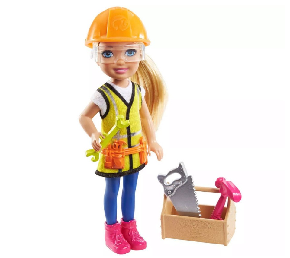 Barbie CHELSEA Can Be A Builder Doll & Builder TOOL Set - Blonde Hair ...