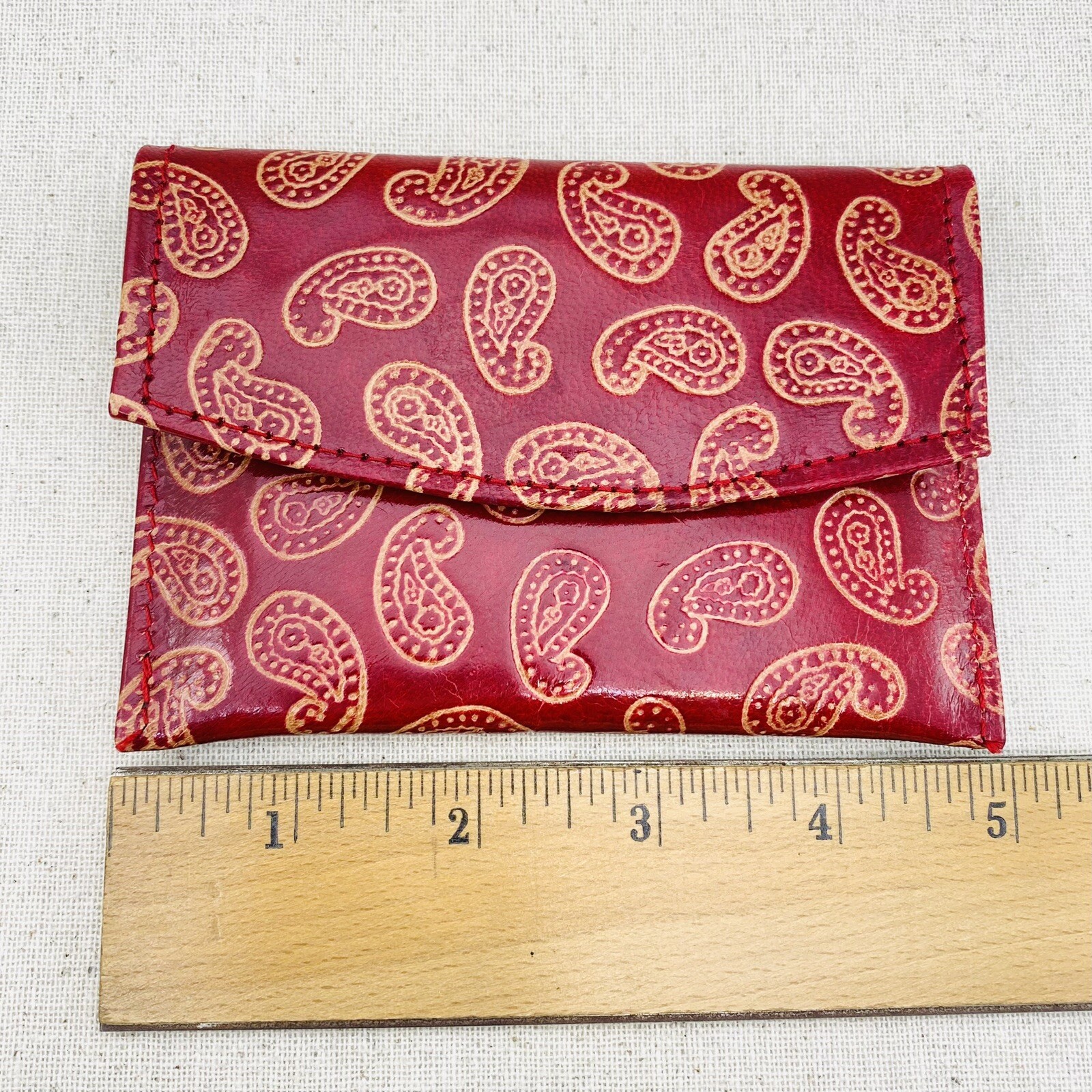 Handcrafted Red Paisley Stamped Leather Wallet - New from India | eBay