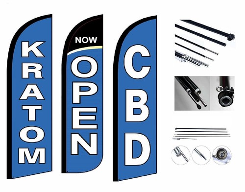 KETUM, CBD & NOW OPEN ~ Windless Feather Flag ~ 3 flags/3 poles/ 3 ...