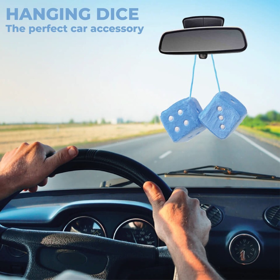Sumex Blue & White Soft Fluffy Furry Car & Home Hanging Mirror Spotty ...