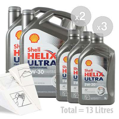 Car Engine Oil Service Kit / Pack 13 LITRES Shell Helix Ultra AF 5W-30 ...