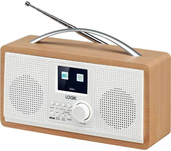 Logik FM DAB Radio Portable Retro Style Alarm Clock L45DABW23 - White ...
