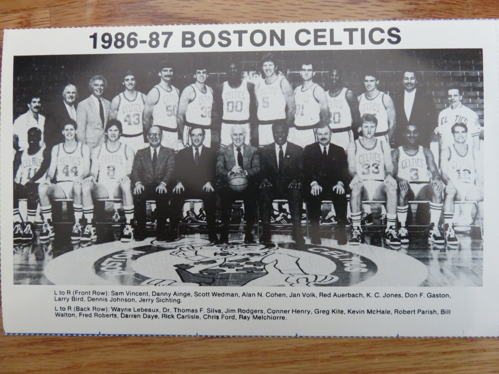 1986-87 BOSTON CELTICS Team Photo Schedule LARRY BIRD RED AUERBACH ...