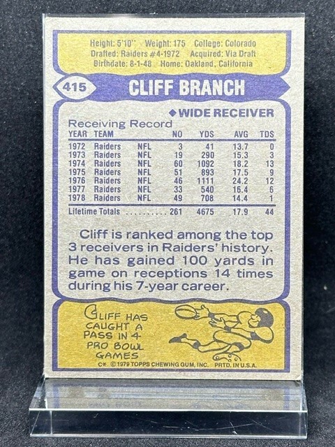 CLIFF BRANCH 1979 Topps Football Oakland Raiders Wide Receiver Card No ...
