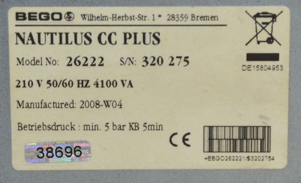 Bego Nautilus 26222 CC Plus Benchtop Vacuum Pressure Casting Machine | eBay