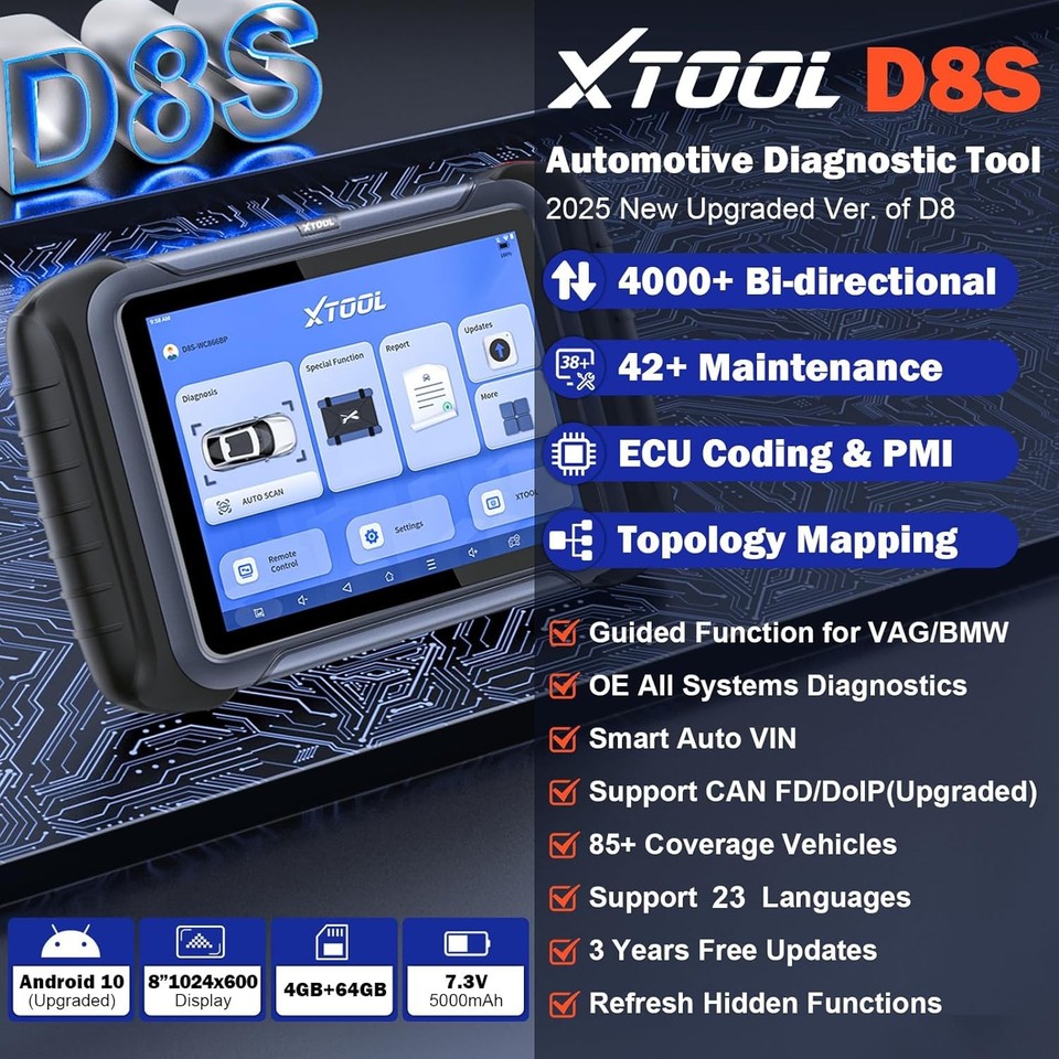 USED XTOOL D8S OBD2 Car Bidirectional Scanner Full Diagnostic Tool E.CU ...