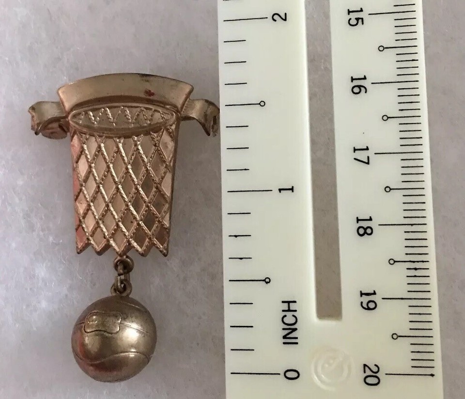 Vtg Basketball Hoop Brooch Pin 3D Ball Sports Charm Dangle A670 | eBay