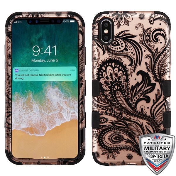 For Apple iPhone XS Max - Phoenix Flower Rose Gold Black TUFF Phone ...