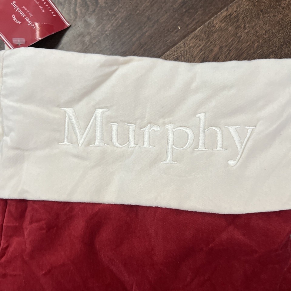 NWT Pottery Barn Classic Large Red Ivory Velvet Christmas Stocking Mono ...