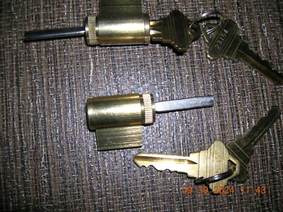 (((2 Pella ))) Patio Door Key Lock Cylinders + 4 Keys -Brass Faceplate ...