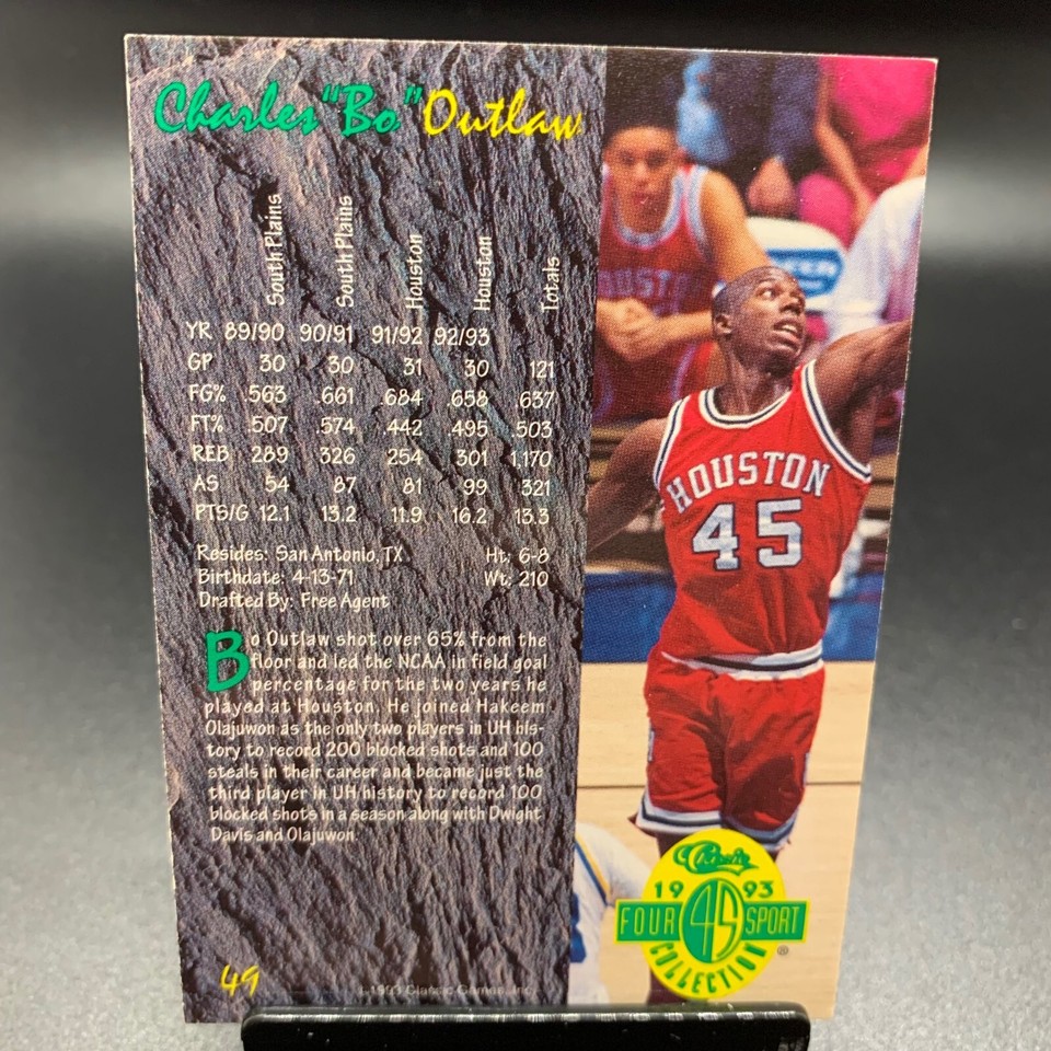 1993 Classic Four-Sport #49 Charles "Bo" Outlaw Rookie RC Houston ...