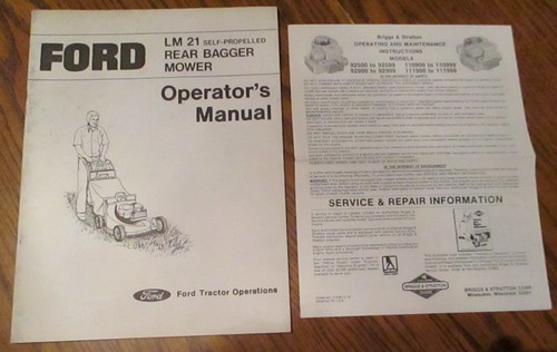 Ford LM21 S/P Rear Bagger Lawn Mower Operators Manual & Briggs Stratton ...