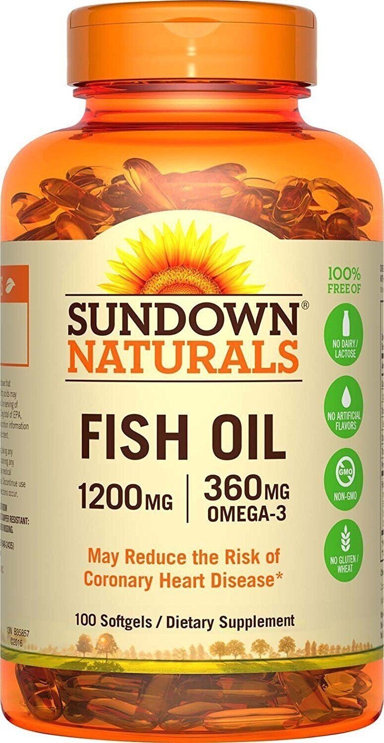 Sundown Naturals Fish Oil 1200mg Omega 3 360mg Softgel Dietary ...