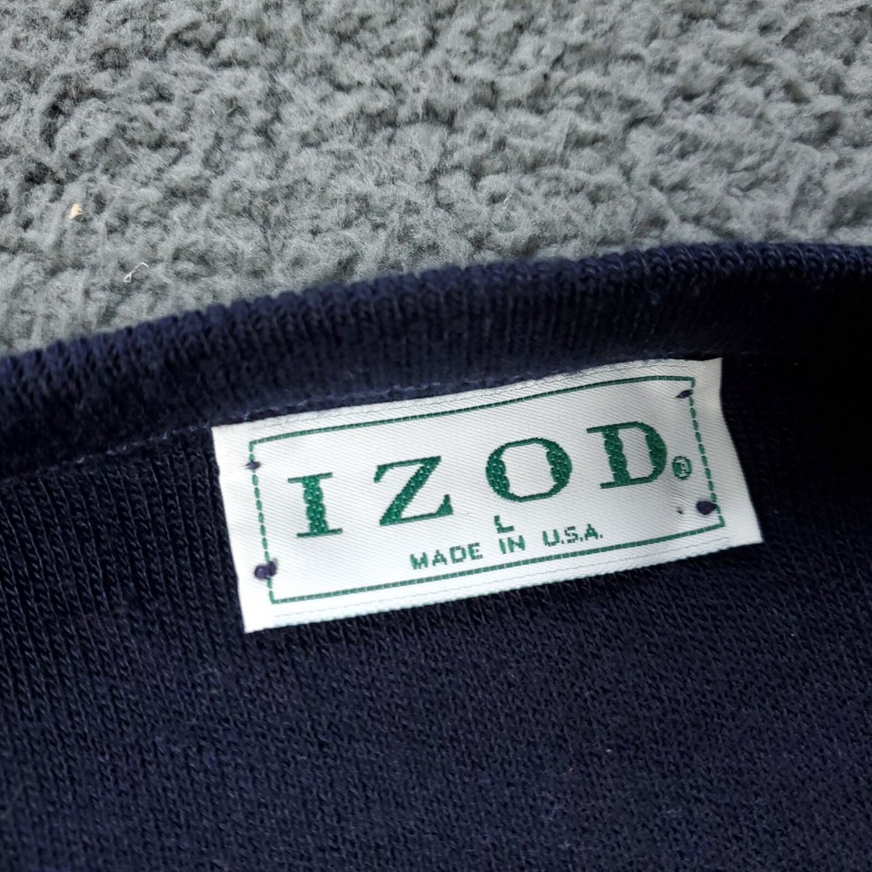VINTAGE IZOD Sweater Mens L Large V Neck Blue Made In USA Pullover ...