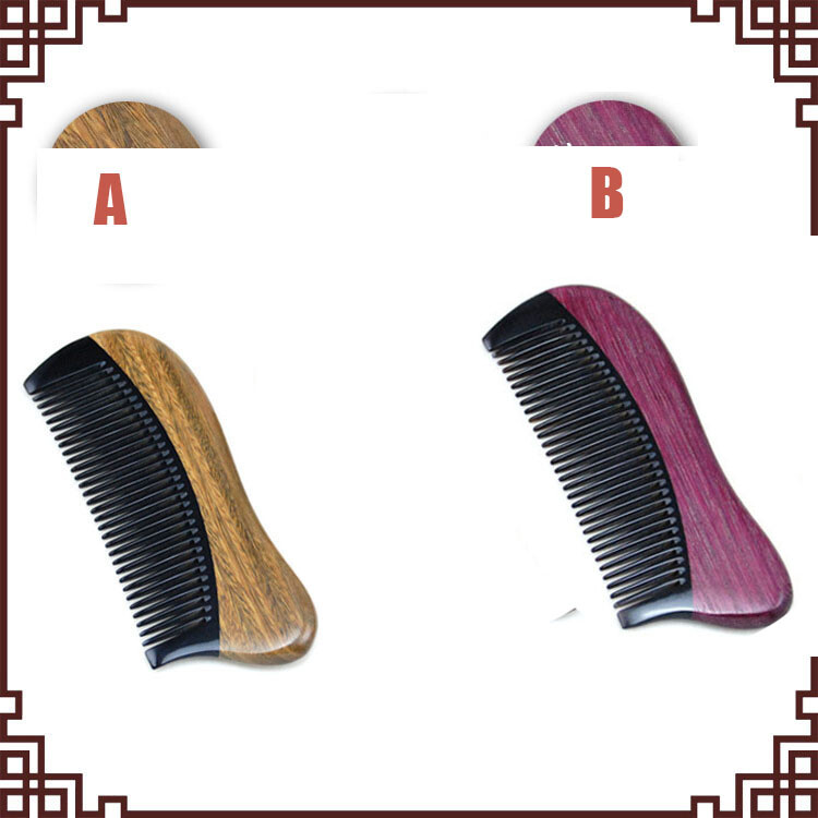 5'' Natural Wood Hair Comb Beard Comb Black Ox Buffalo Horn ...